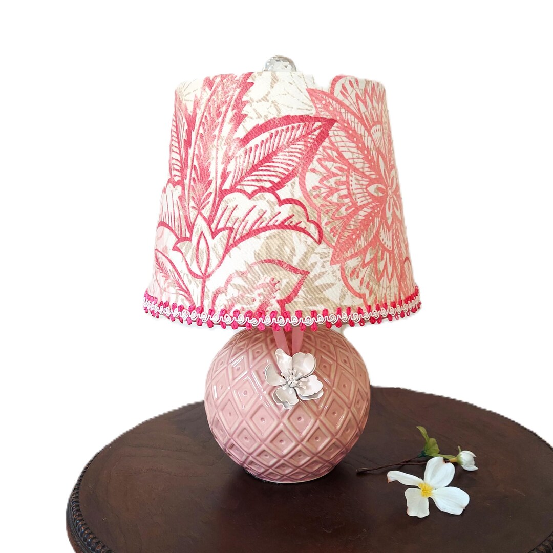 Steel Magnolia Table Lamp, Pink Globe Accent Lamp, Berry Colored Floral ...