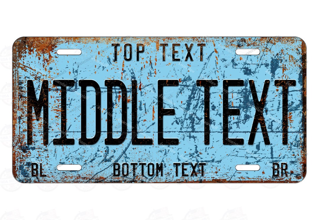 Personalized Rustic Sky Blue Metal License Plate, Custom Text - Etsy
