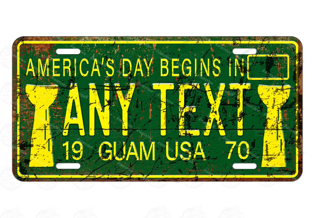 Aged GUAM USA 1970s License Plate Vintage Retro Rustic Metal License ...