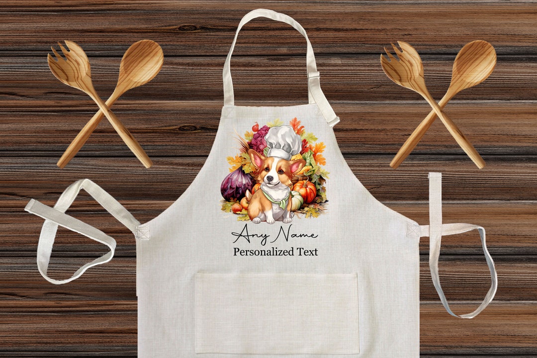 Personalized Linen Kitchen Apron, Customized Cooking Pembroke Welsh ...