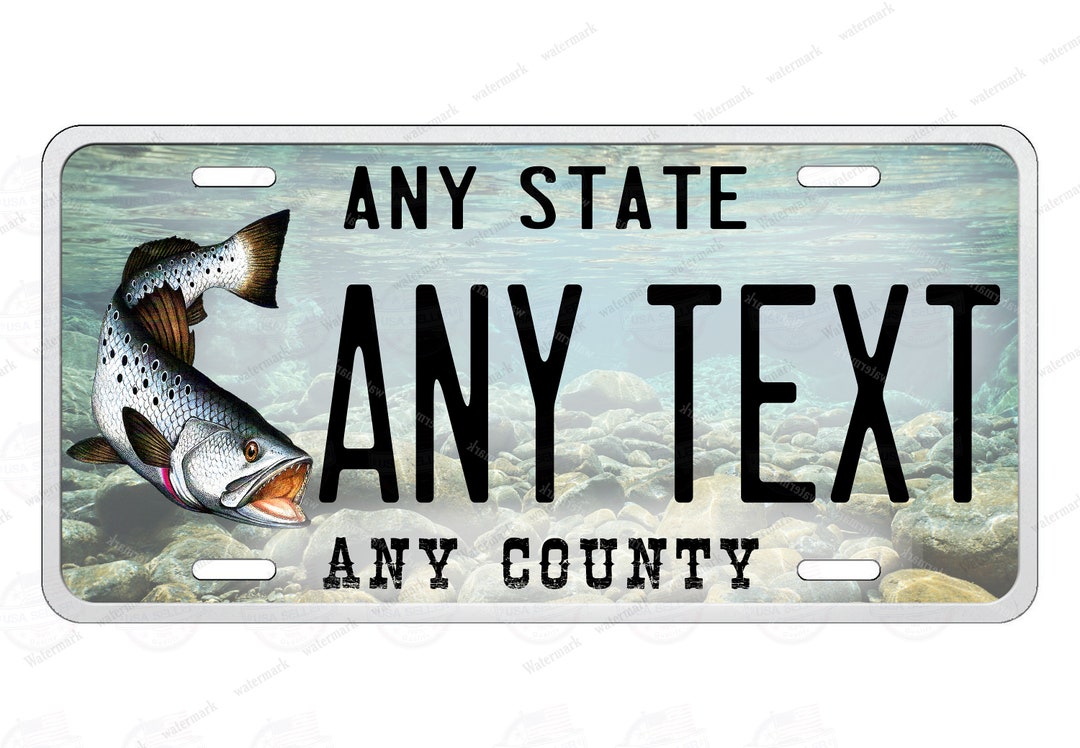 Trout Fishing Riverbed License Plate - Personalized Text - Etsy