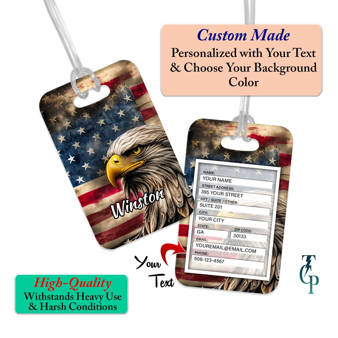 Custom ID Bag Tag - Bald Eagle American Flag Design Baggage Tag ...