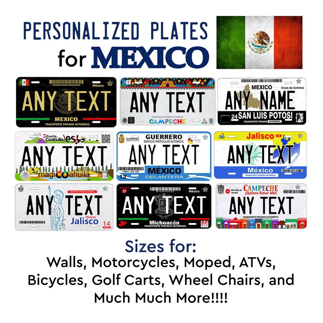 Mexico States License Plates Placa Any State Any Text - Novelty Metal ...