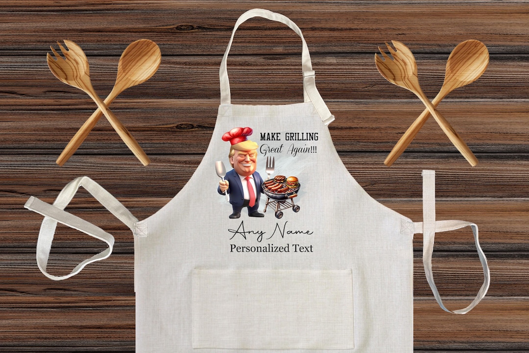 Personalized Cute Funny Trump Grilling Linen Kitchen Apron, Customized ...