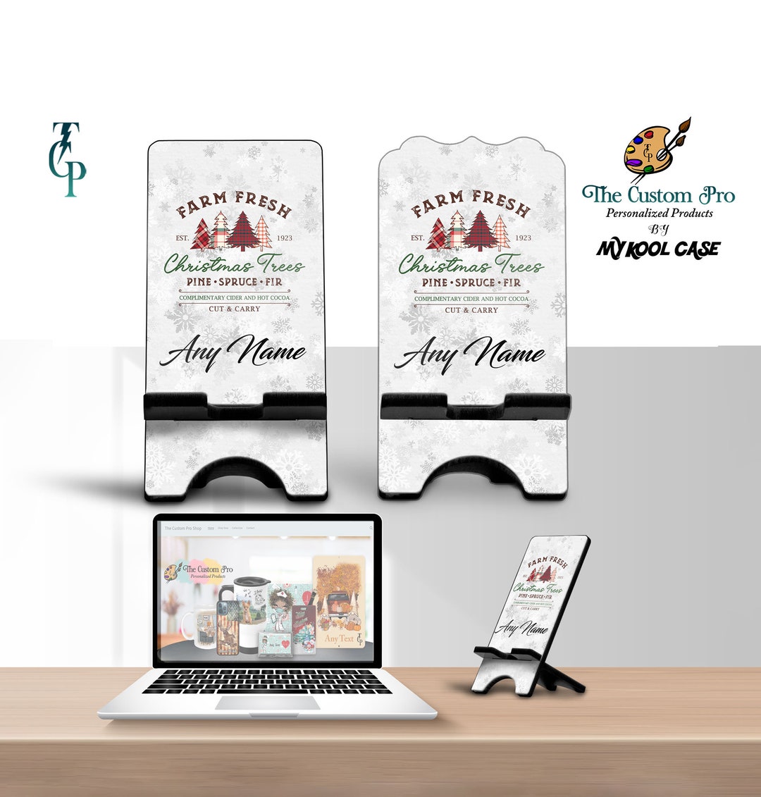 Custom Made Fresh Farm Christmas Trees Mobile Phone Holder - Desk Cell ...