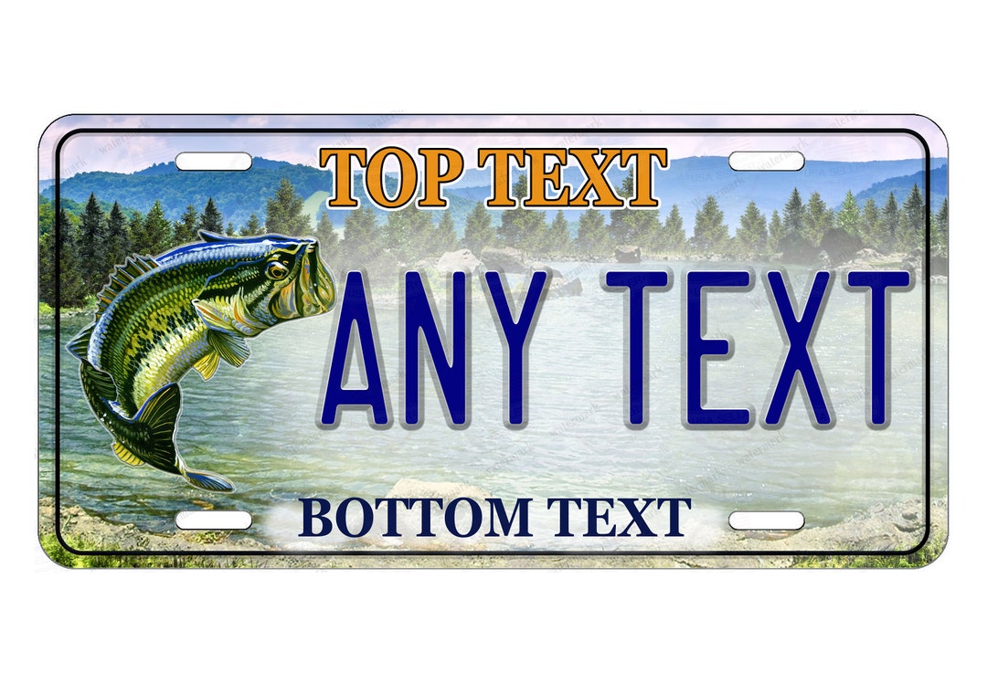 Personalized Fishing License Plate, River Landscape, Custom Text - Etsy