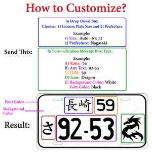 Japanese JDM Custom Japan Personalized License Plate Tag for Wheel ...