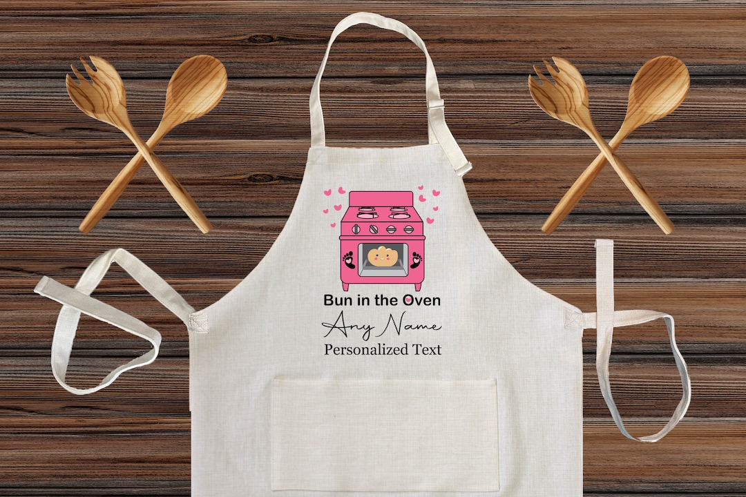 Personalized Baby Girl Bun in the Oven Linen Kitchen Apron, Customized ...