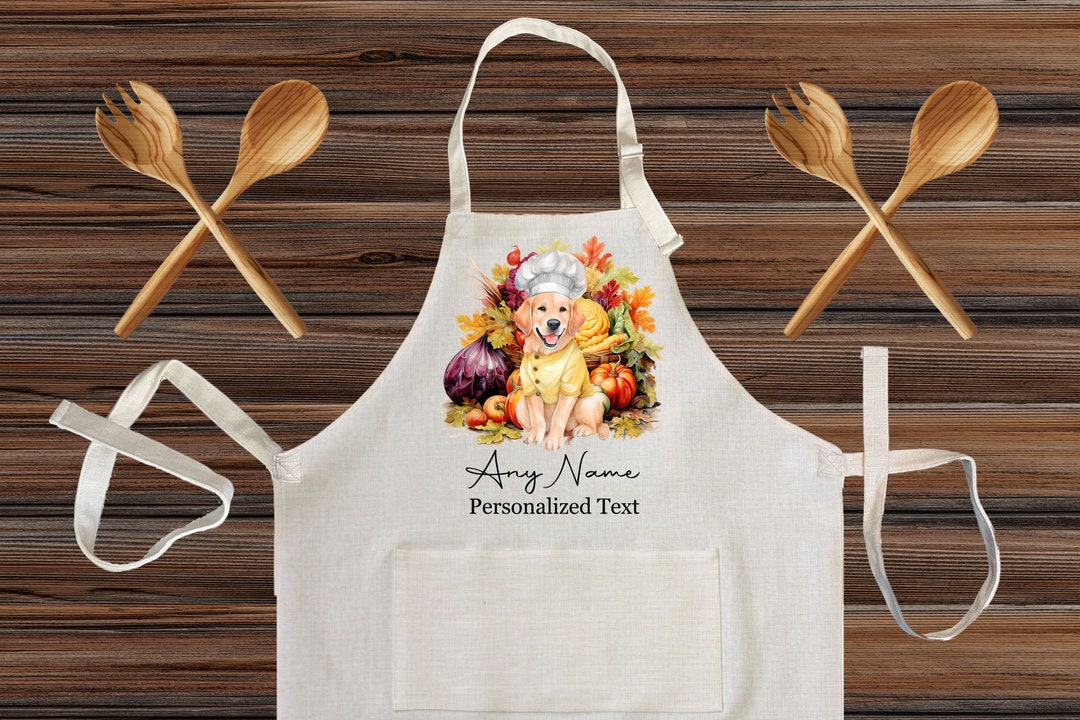 Personalized Golden Retriever Linen Kitchen Apron, Customized Cooking ...