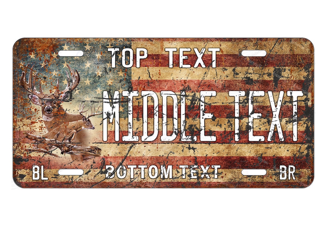 Deer American Flag License Plate: Personalized Distressed Metal Sign - Etsy