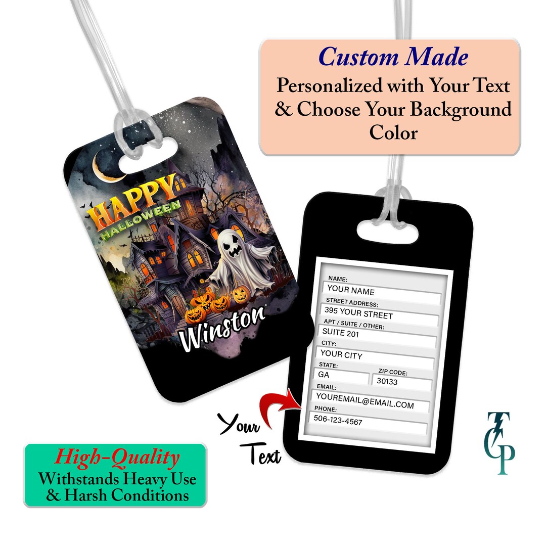 Personalized Halloween Ghost Luggage Tag – Haunted House Baggage Tag - Etsy
