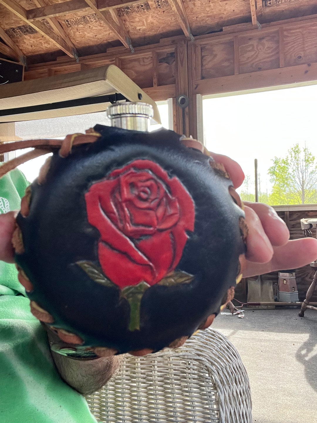 5oz. Rose Leather Covered Round Flask - Etsy