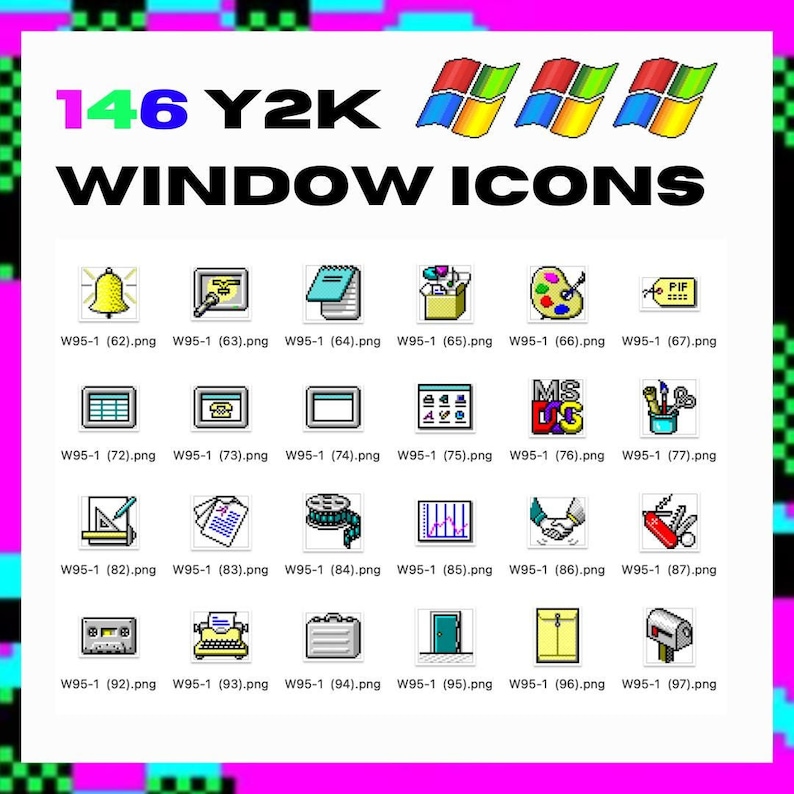 Retro Windows 95 Icon Pack: Y2K Pixel Theme (PNG Digital Download) - Etsy