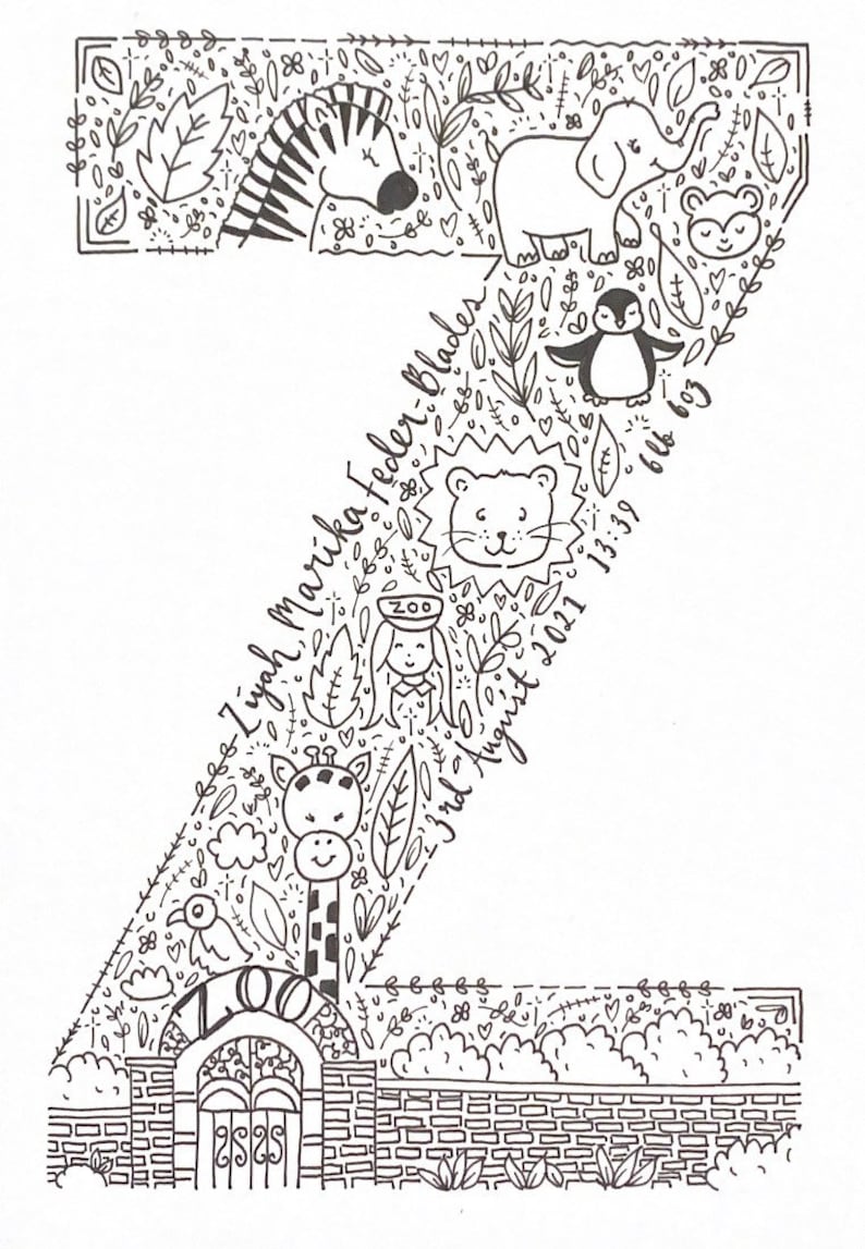 Initial Doodle/initial Art Work/ A5 Art/ A5 Pen and Ink/ Black | Etsy