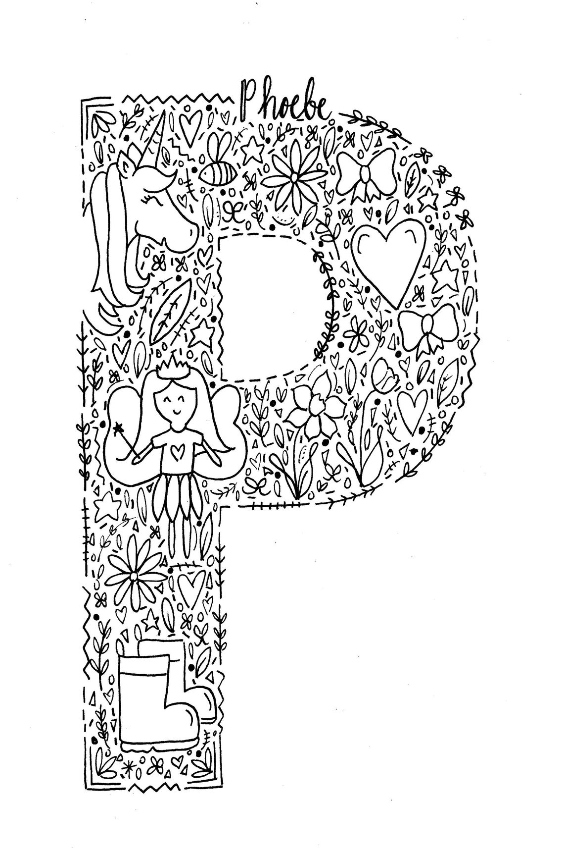 Initial Doodle/initial Art Work/ A5 Art/ A5 Pen and Ink/ Black | Etsy