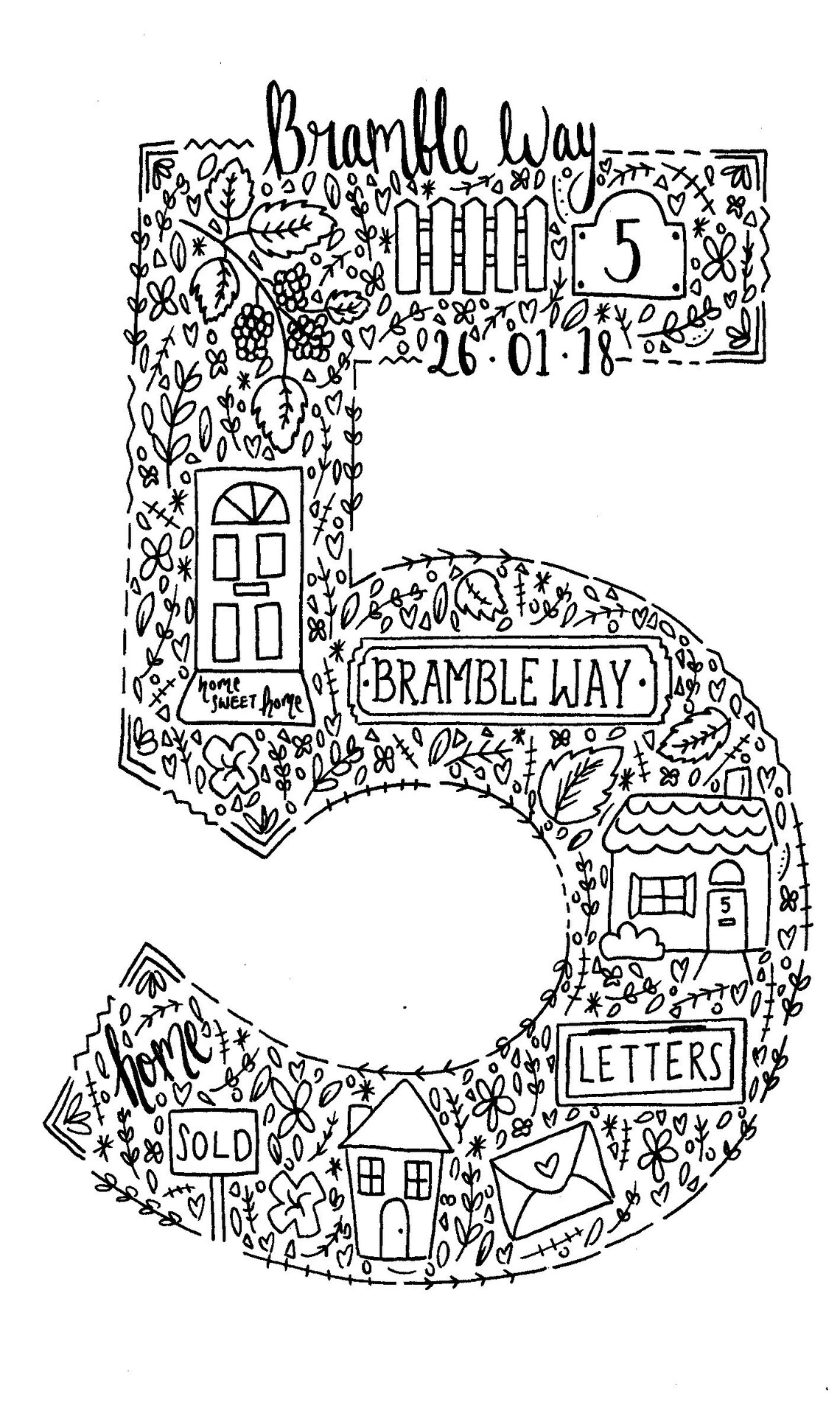 Initial Doodle/initial Art Work/ A5 Art/ A5 Pen and Ink/ Black | Etsy