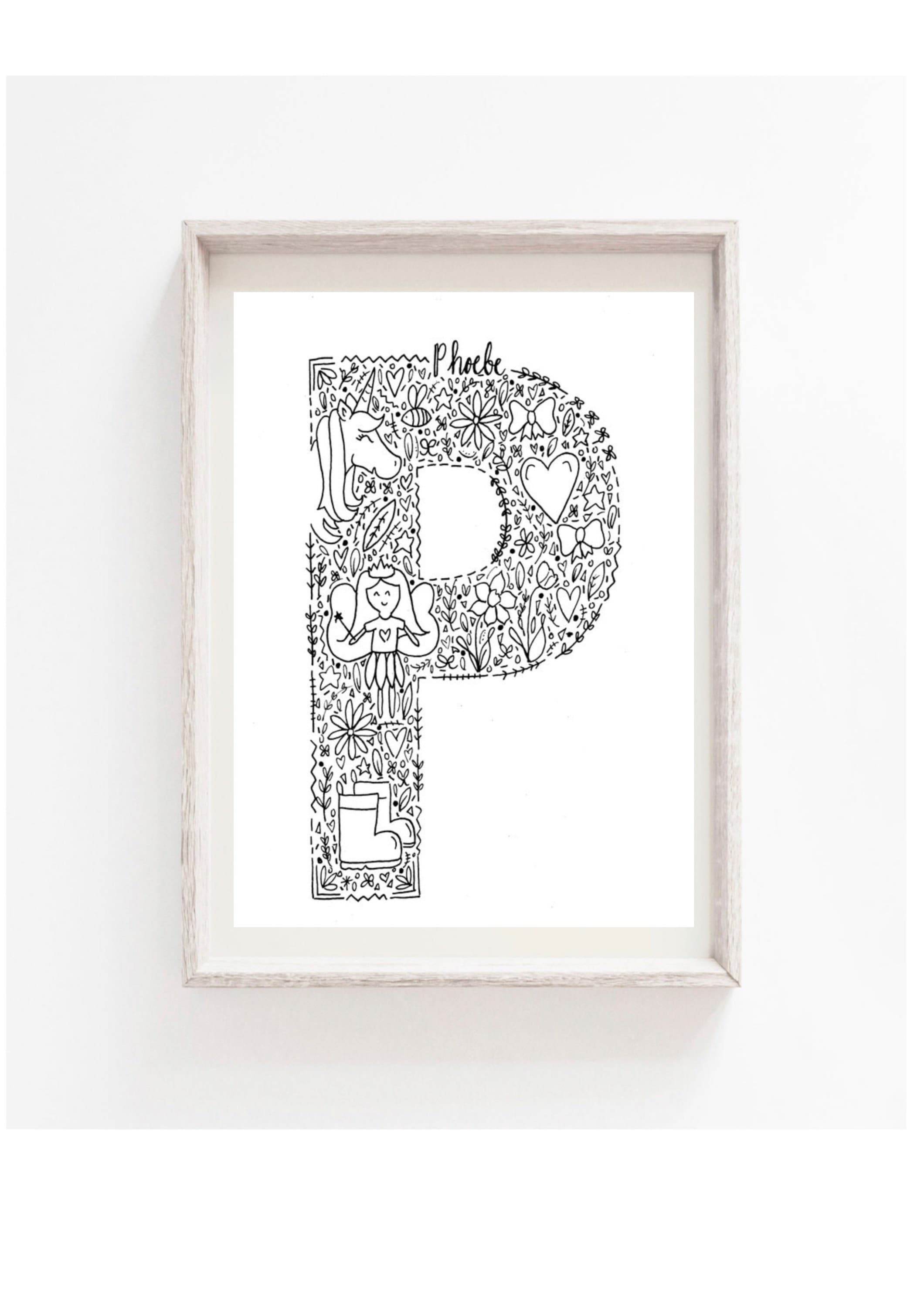 Initial Doodle/initial Art Work/ A5 Art/ Black and White/personalised ...