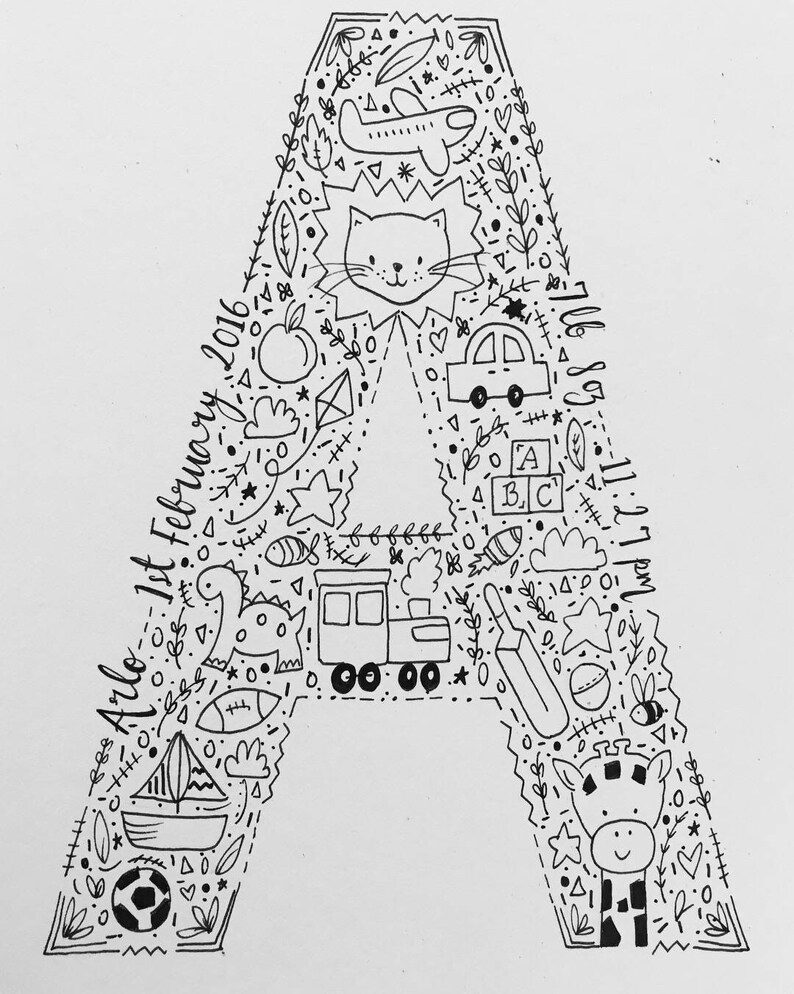 Initial Doodle/initial Art Work/ A5 Art/ A5 Pen and Ink/ Black - Etsy