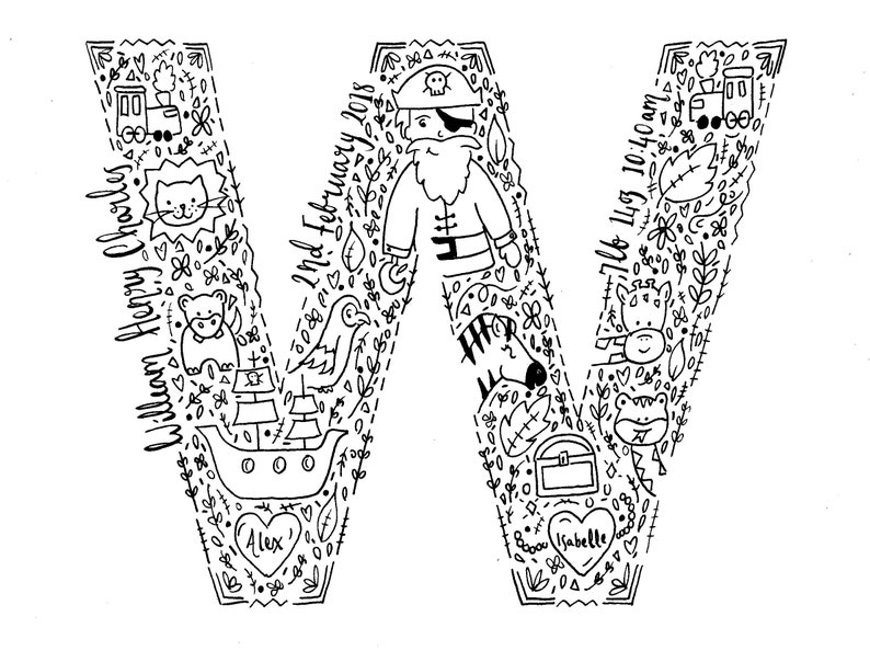 Initial Doodle/initial Art Work/ A5 Art/ A5 Pen and Ink/ Black - Etsy