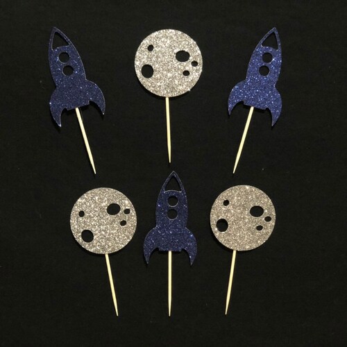 Moon and Rocket Ship Cupcake Toppers Two the Moon Cupcake - Etsy