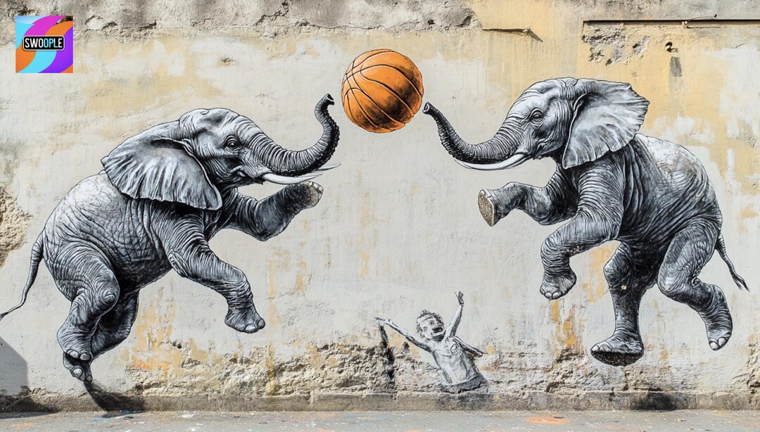 Trunking Dunking: Elephant Digital Art - Etsy