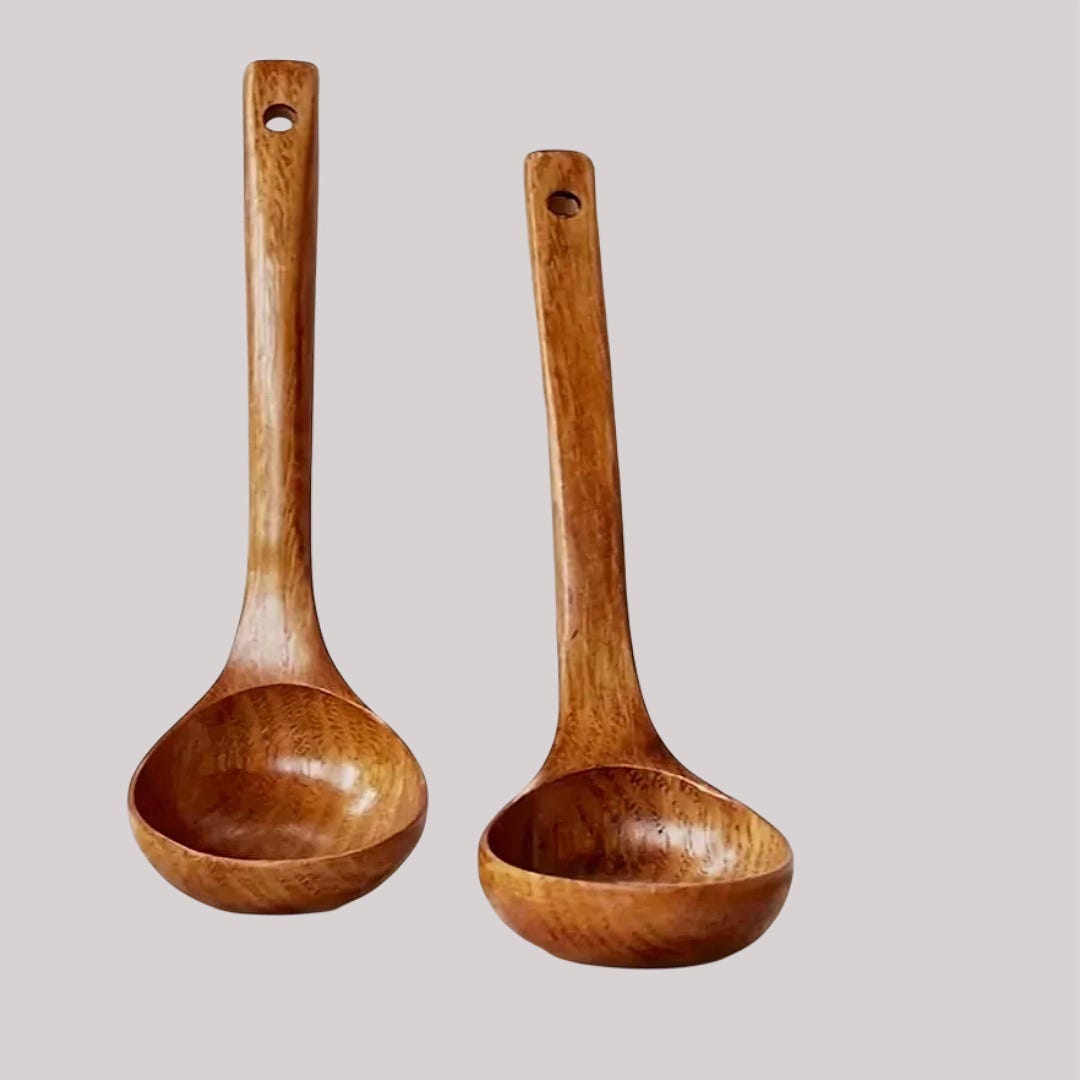 Handcrafted Wooden Ladle, Rustic Kitchen Utensil, Natural Wooden Soup ...