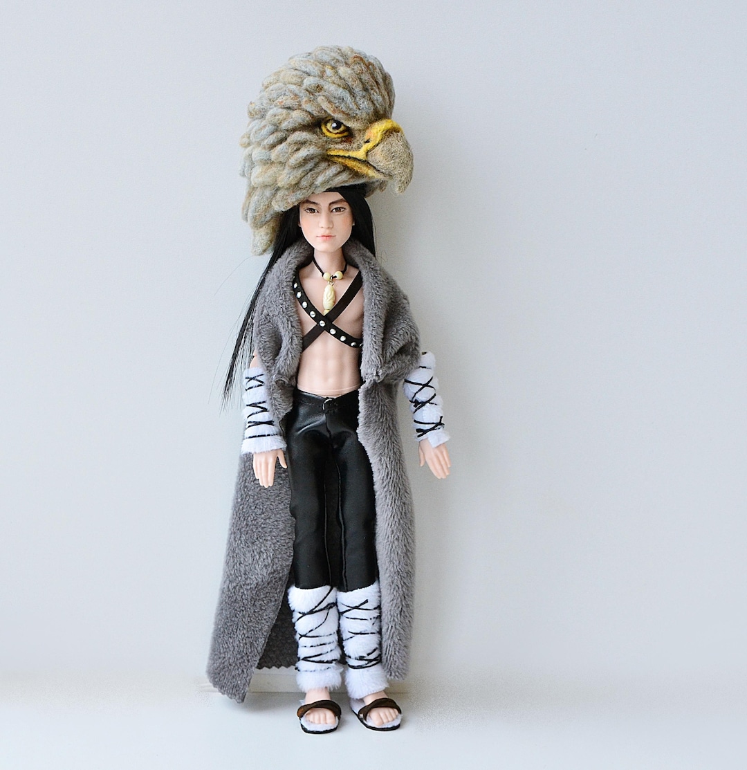 Art Doll, OOAK Ken Male Doll, Shaman With Felted Eagle Headpiece - Etsy