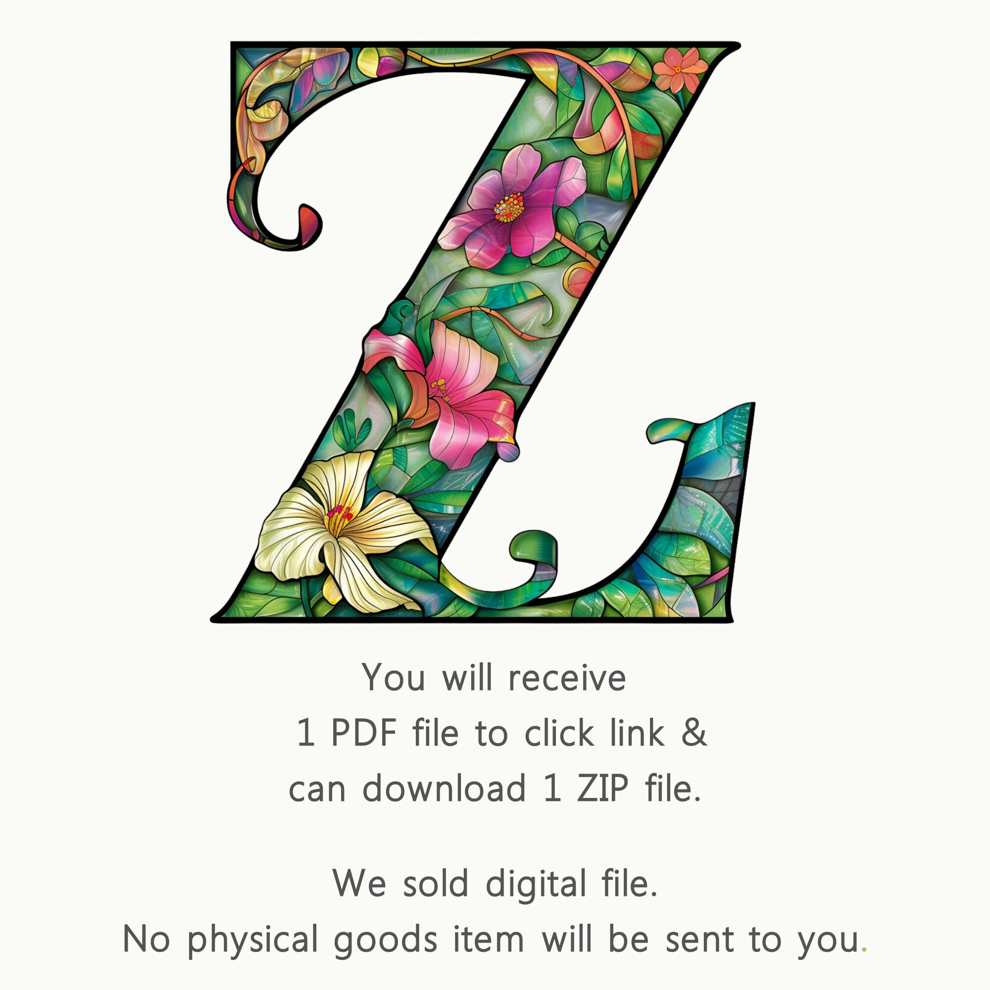 Stained Glass Alphabet PNG, Floral Digital ABC Clipart for Educational ...