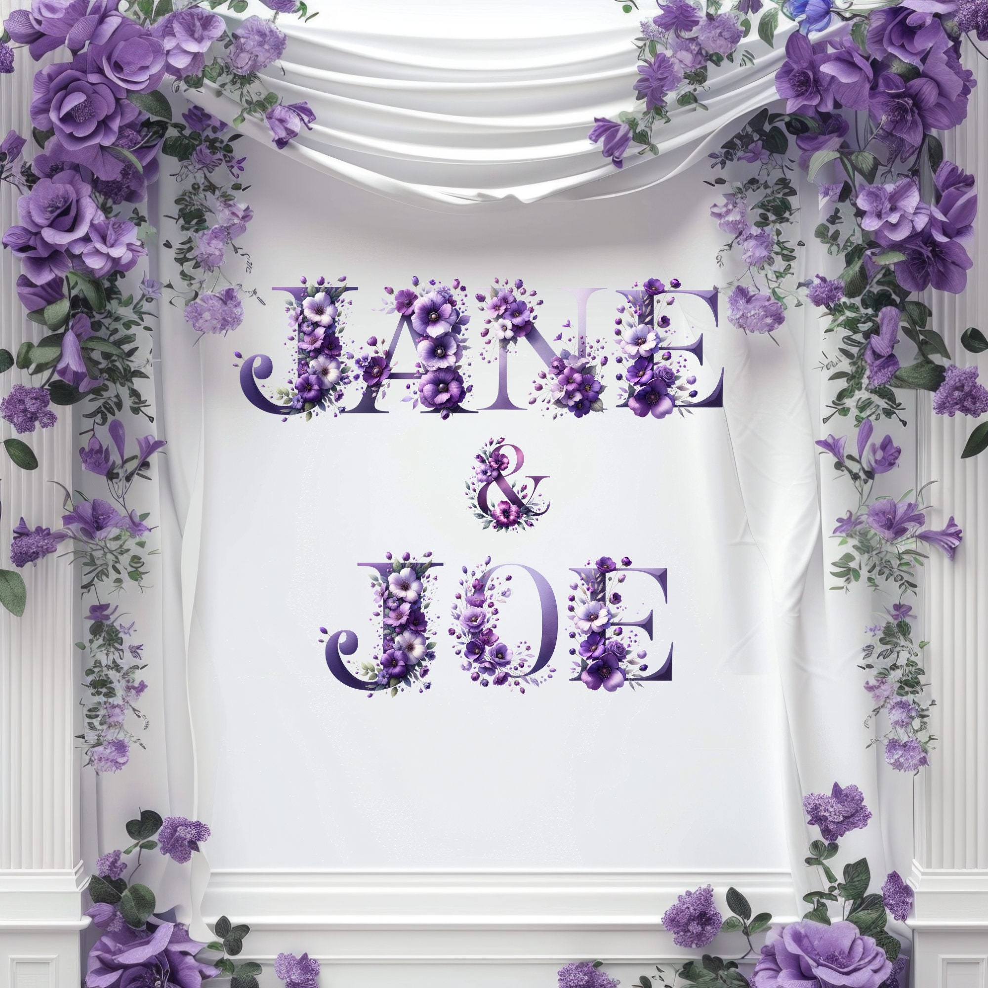 Violet Flower Alphabet PNG, Violet Theme Wedding, Digital Flower ...