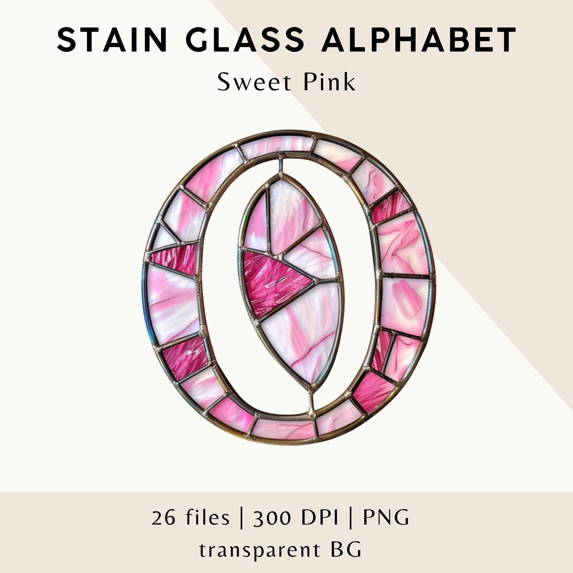 Stained Glass Alphabet PNG – Pink Digital ABC Clipart for Crafts ...