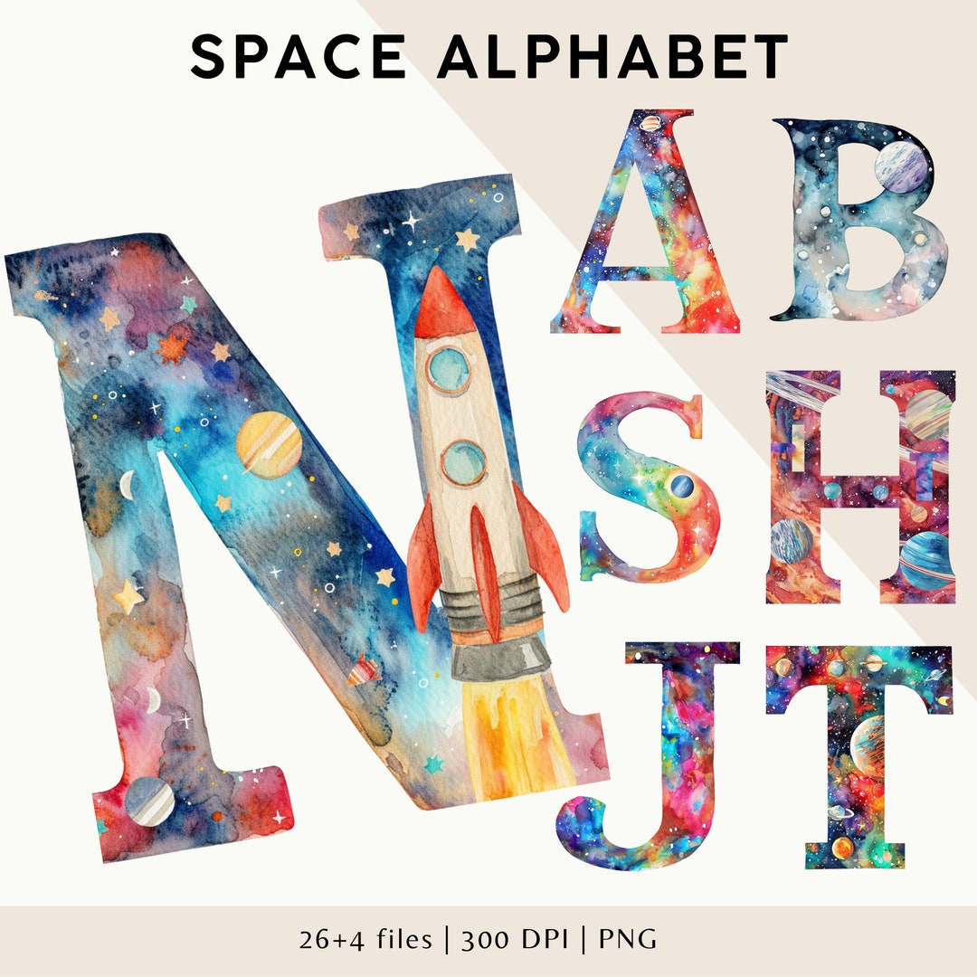 Galactic Watercolor Alphabet - Space Themed Letters, Nursery Decor ...