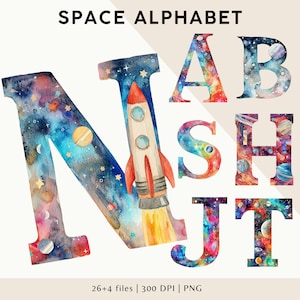 Galactic Watercolor Alphabet - Space Themed Letters, Nursery Decor ...