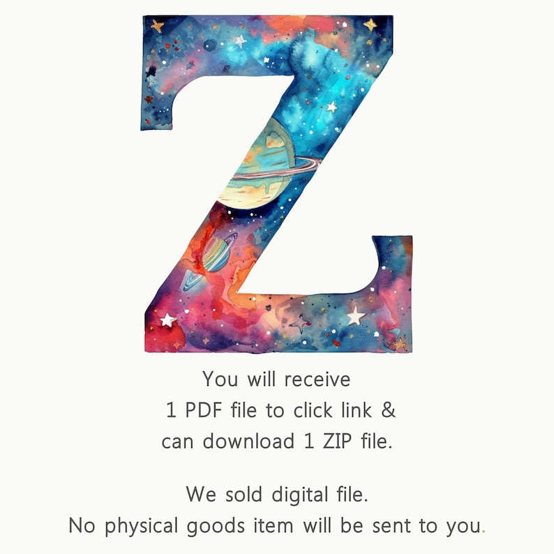 Galactic Watercolor Alphabet Space Themed Letters, Nursery Decor ...