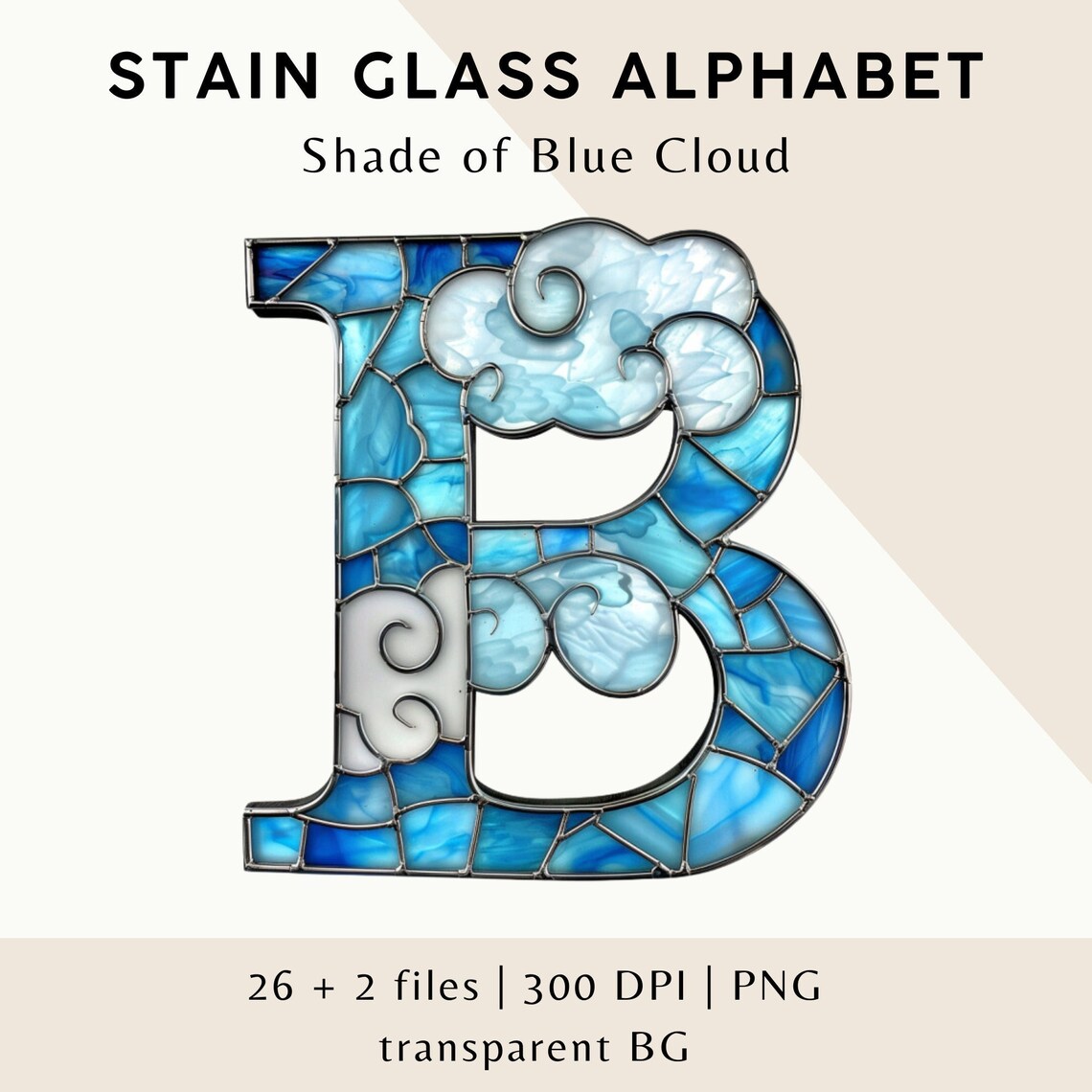 Blue Stained Glass Alphabet PNG, Cloud Letters, Digital ABC Clipart ...