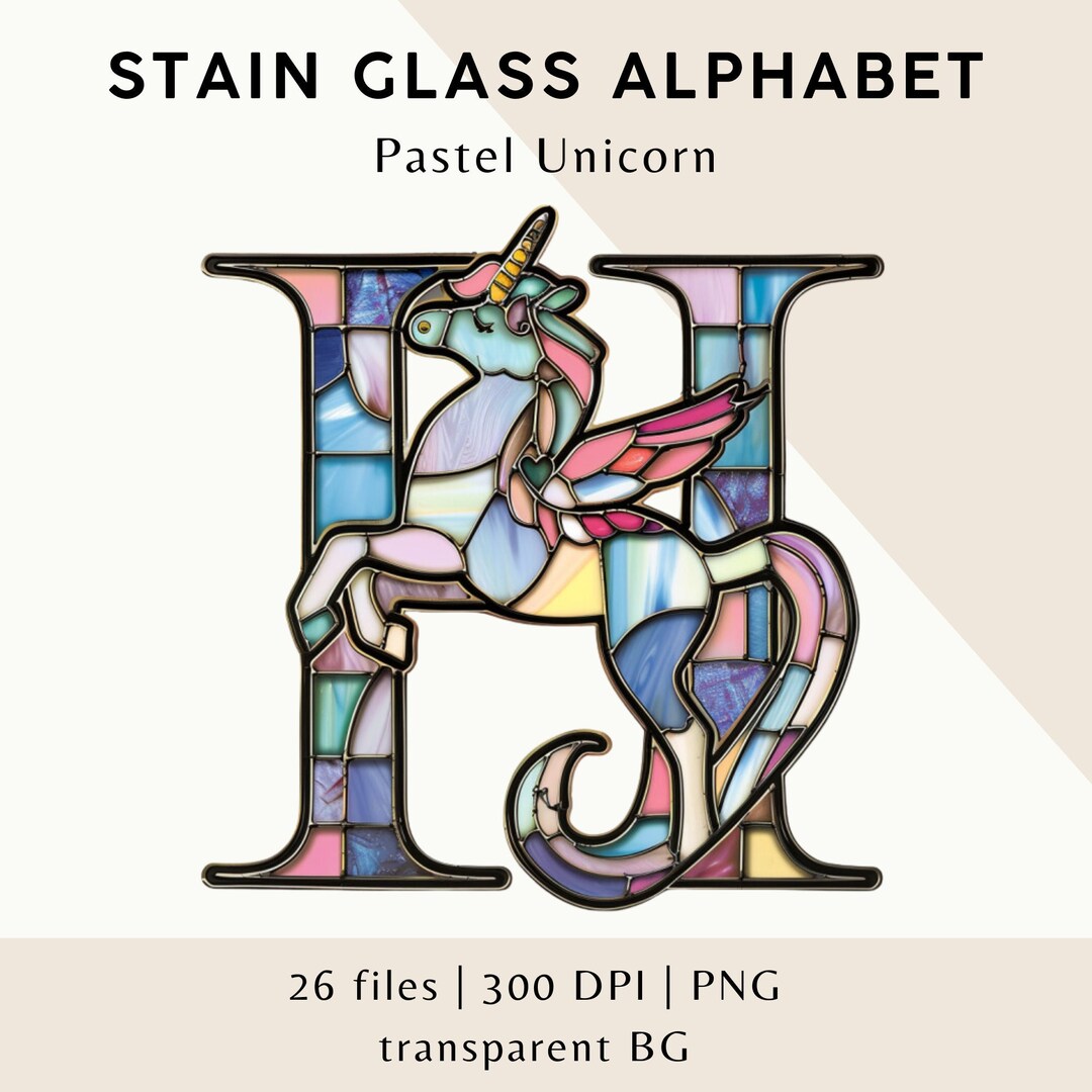 Stained Glass Alphabet PNG Unicorn Letters - Magical Digital Art for ...