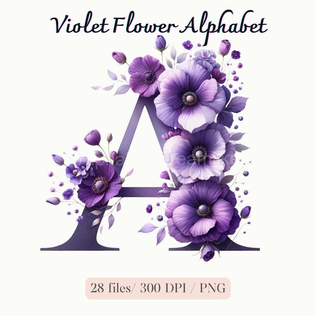 Violet Flower Alphabet PNG, Violet Theme Wedding, Digital Flower ...
