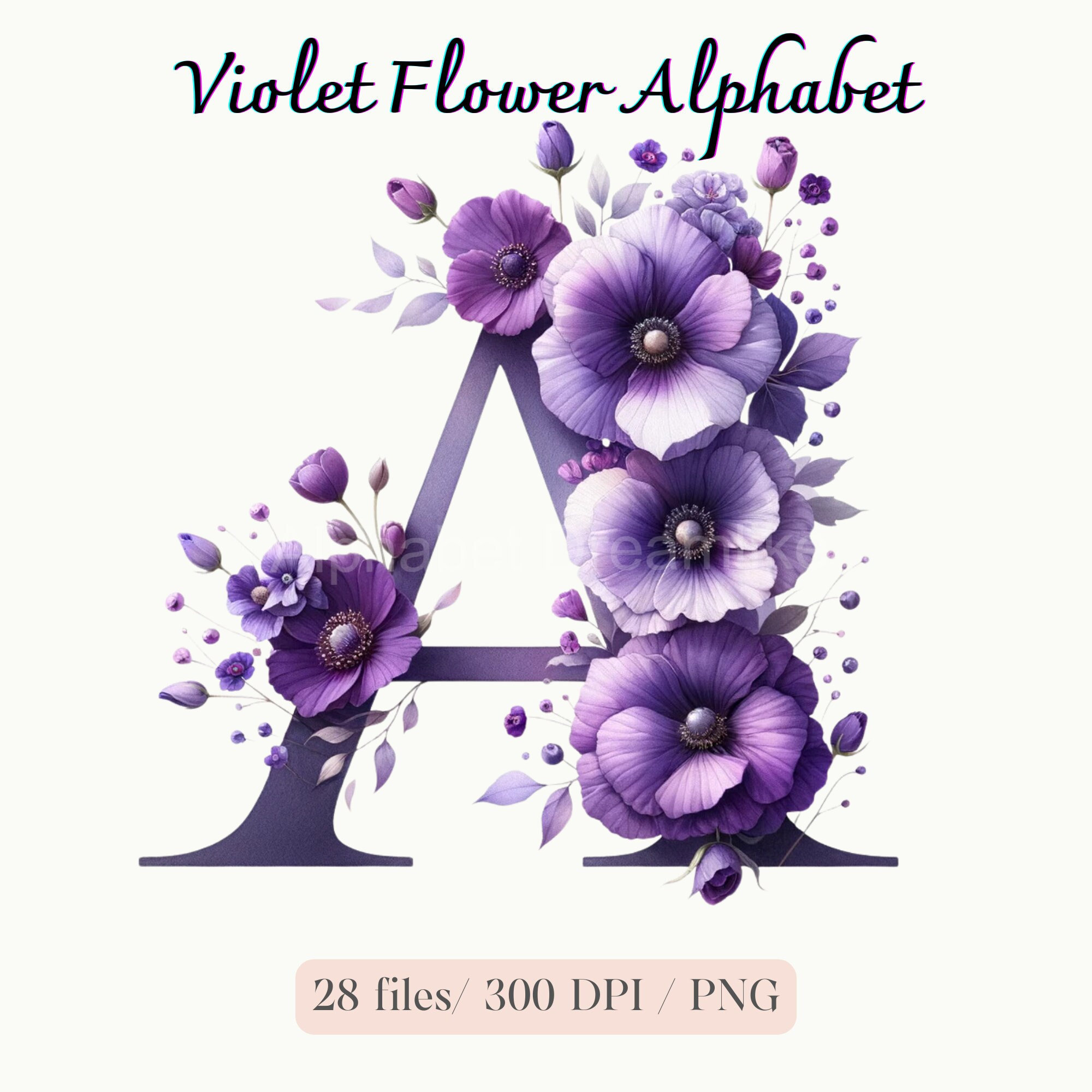 Violet Flower Alphabet PNG, Violet Theme Wedding, Digital Flower ...