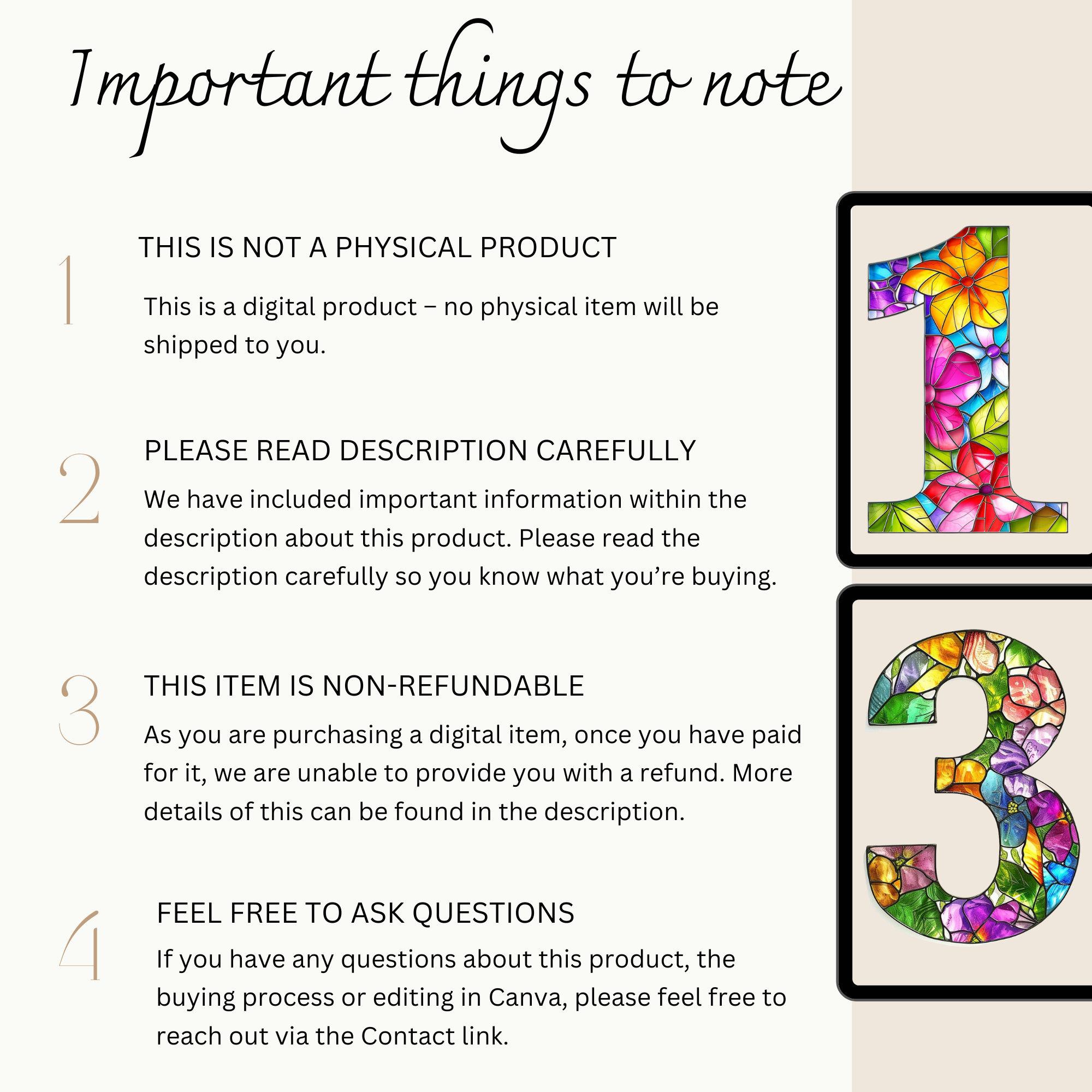 Stained Glass Digital Numbers Clipart, Vibrant Floral Mosaic Number PNG ...