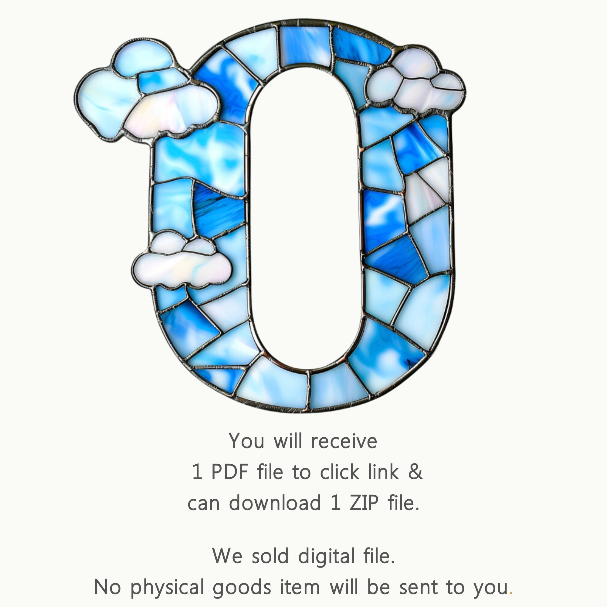 Blue Cloud Stained Glass Number PNG, Digital Download, Unique House ...