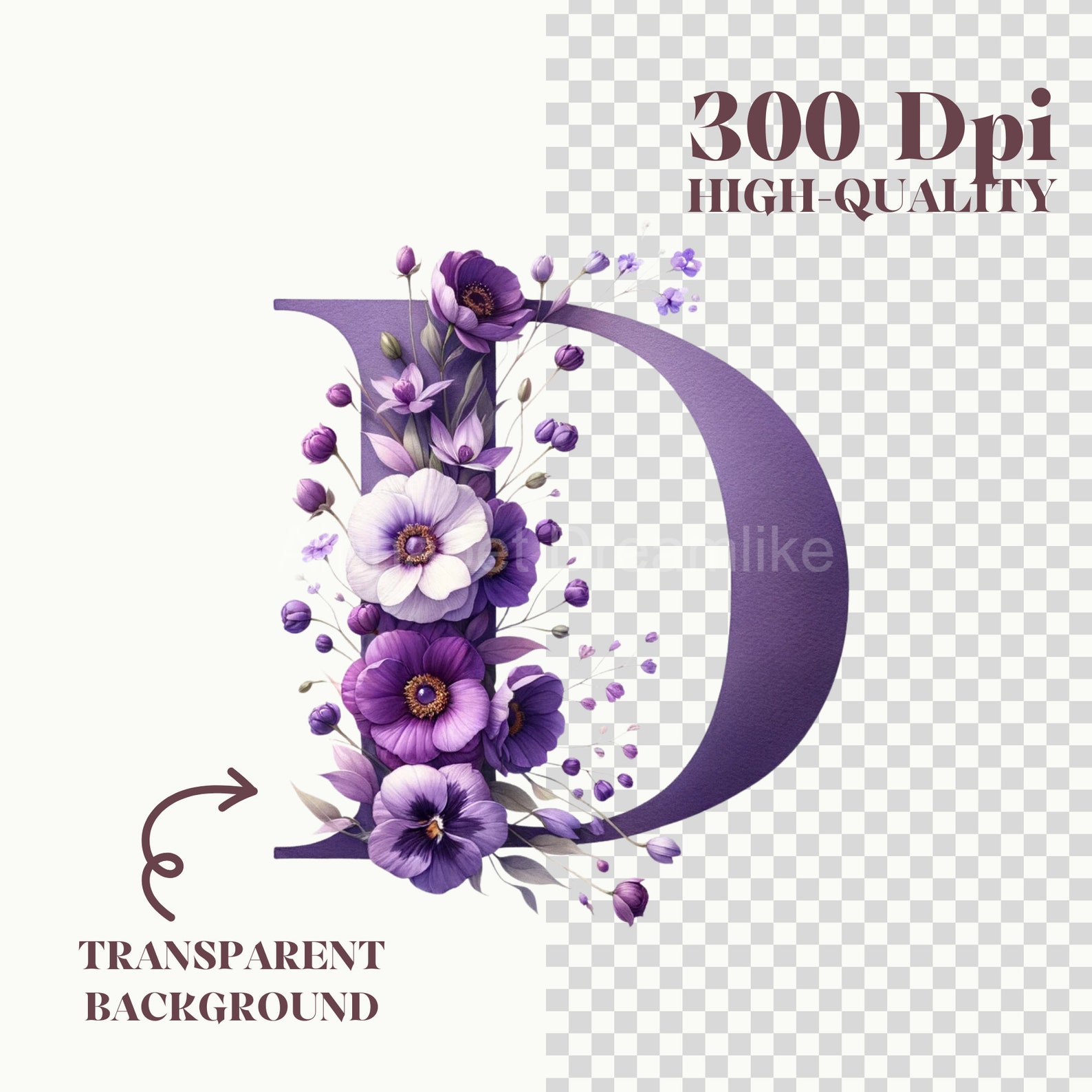 Violet Flower Alphabet PNG, Violet Theme Wedding, Digital Flower ...