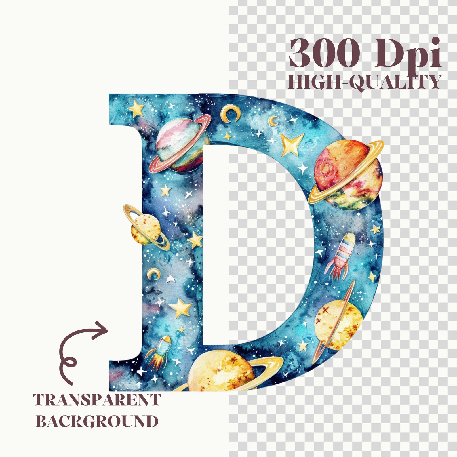 Galactic Watercolor Alphabet - Space Themed Letters, Nursery Decor ...