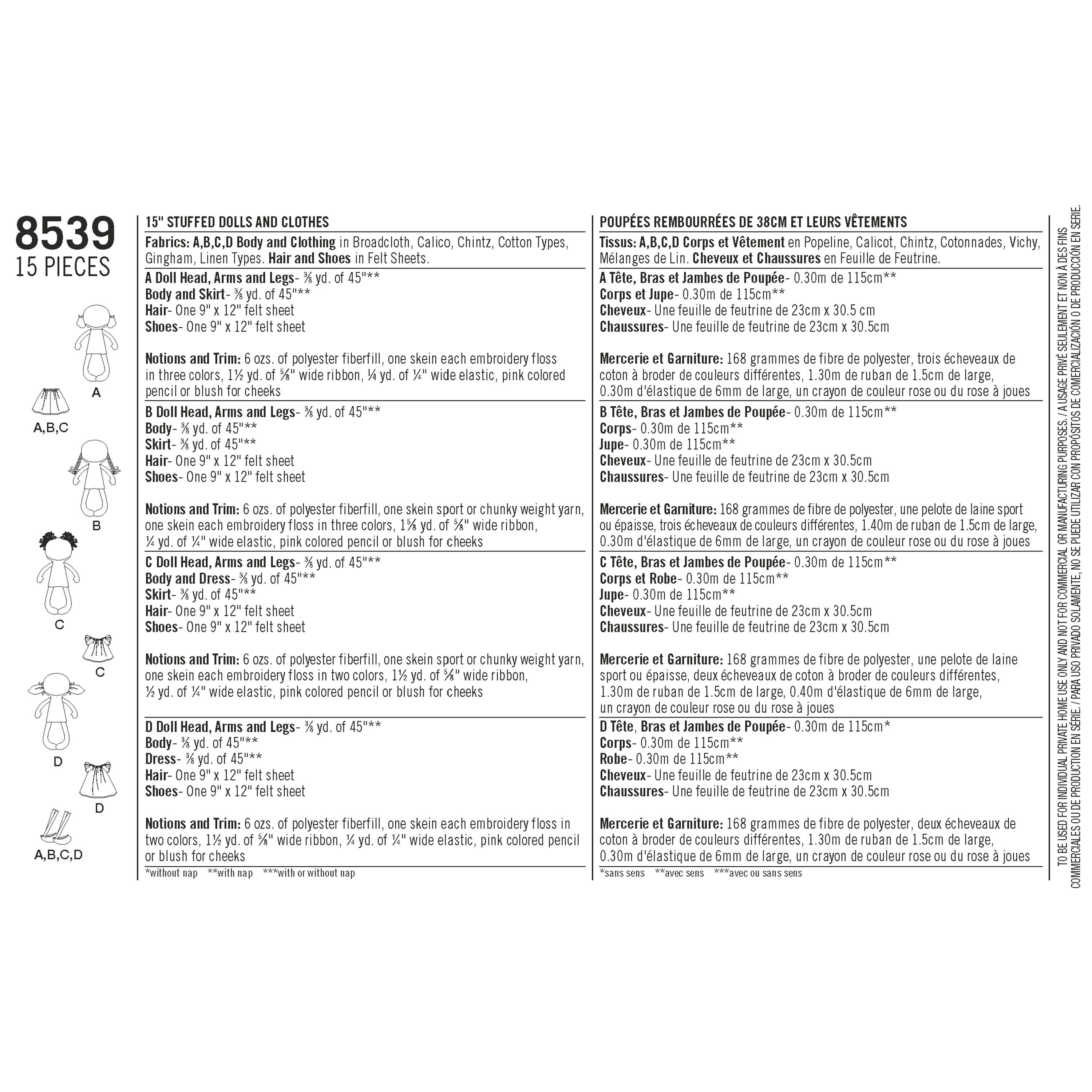 Simplicity 8539 Pattern 15 Inch Stuffed Dolls and Clothes - Etsy