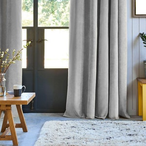 Premium Soft Light Grey Velvet Curtains Drapes Custom Modern Home Decor ...