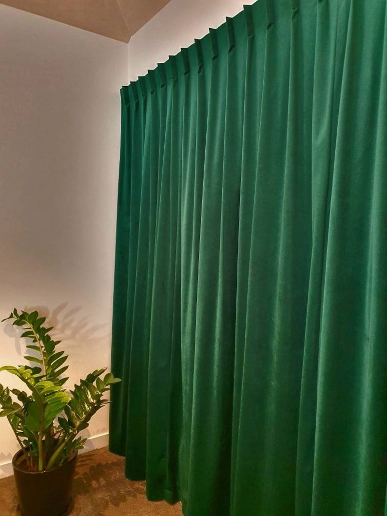 Premium Dark Forest Green Velvet Curtains and Emerald Drapes Natural ...