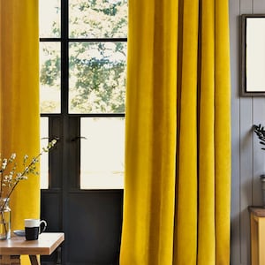 Mustard Velvet Curtains Drapes Custom Grommet Drapes Mustard Golden ...