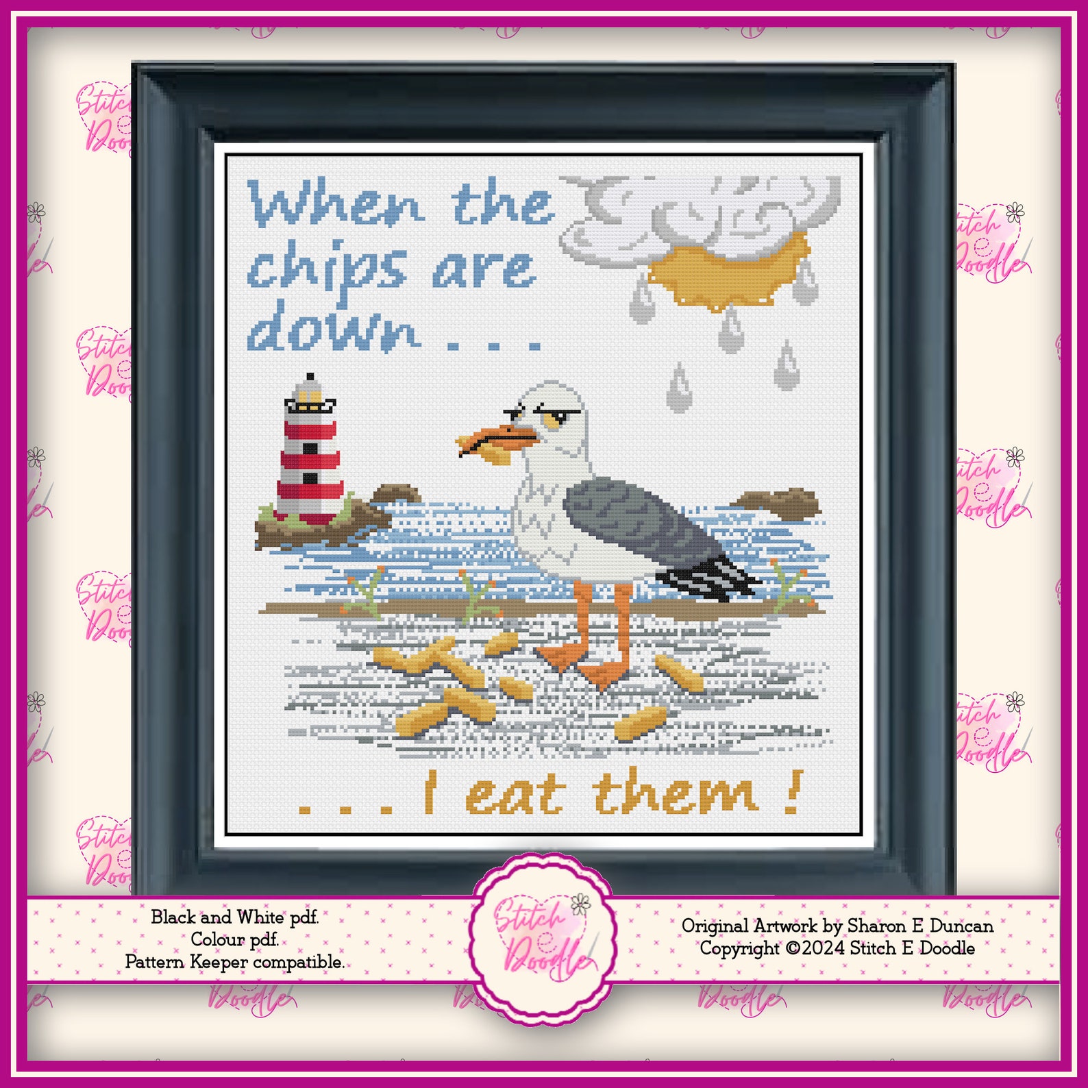 Comical Seagull Cross Stitch Chart: Chips Are Down (PDF & Pattern ...