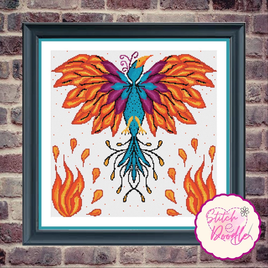 Exotic Phoenix Rising Fantasy Cross Stitch Chart. Survivor, Recovery ...