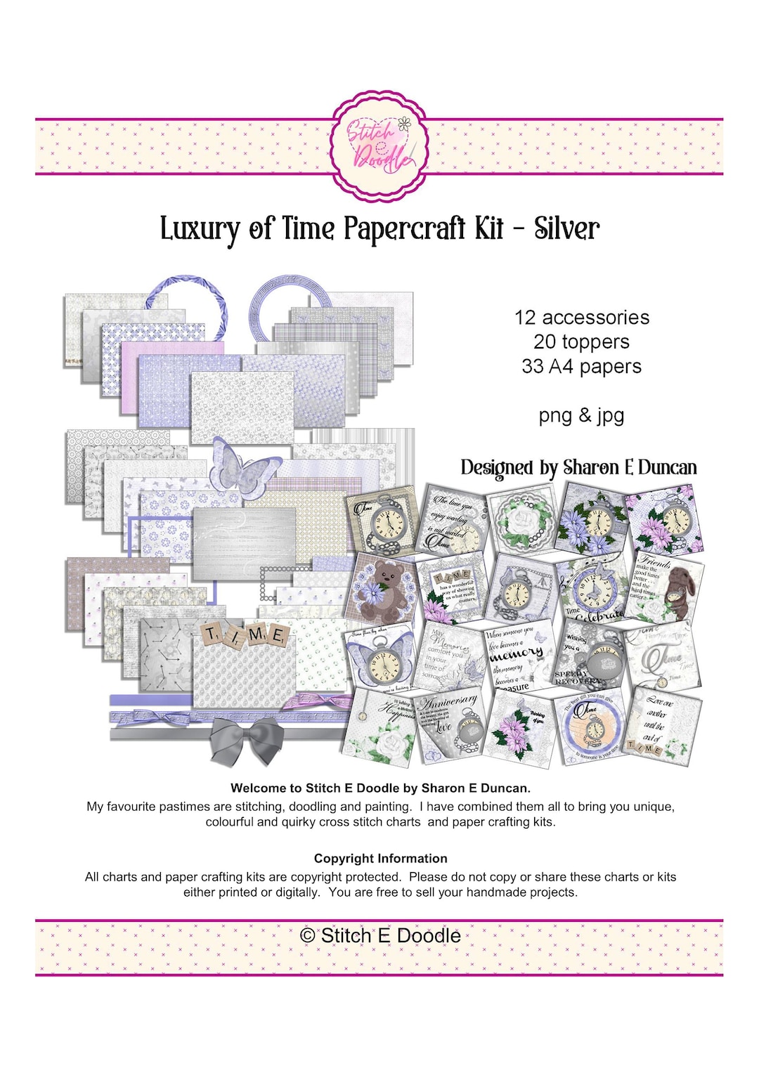 SILVER Luxury of Time Papercraft Kit. 65 Elements. PNG and - Etsy