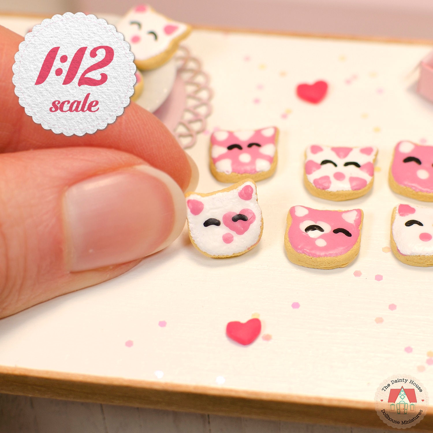 1:12 Miniature Cookies - Pink Cats (6pc), Mini Sugar Cookies for One ...