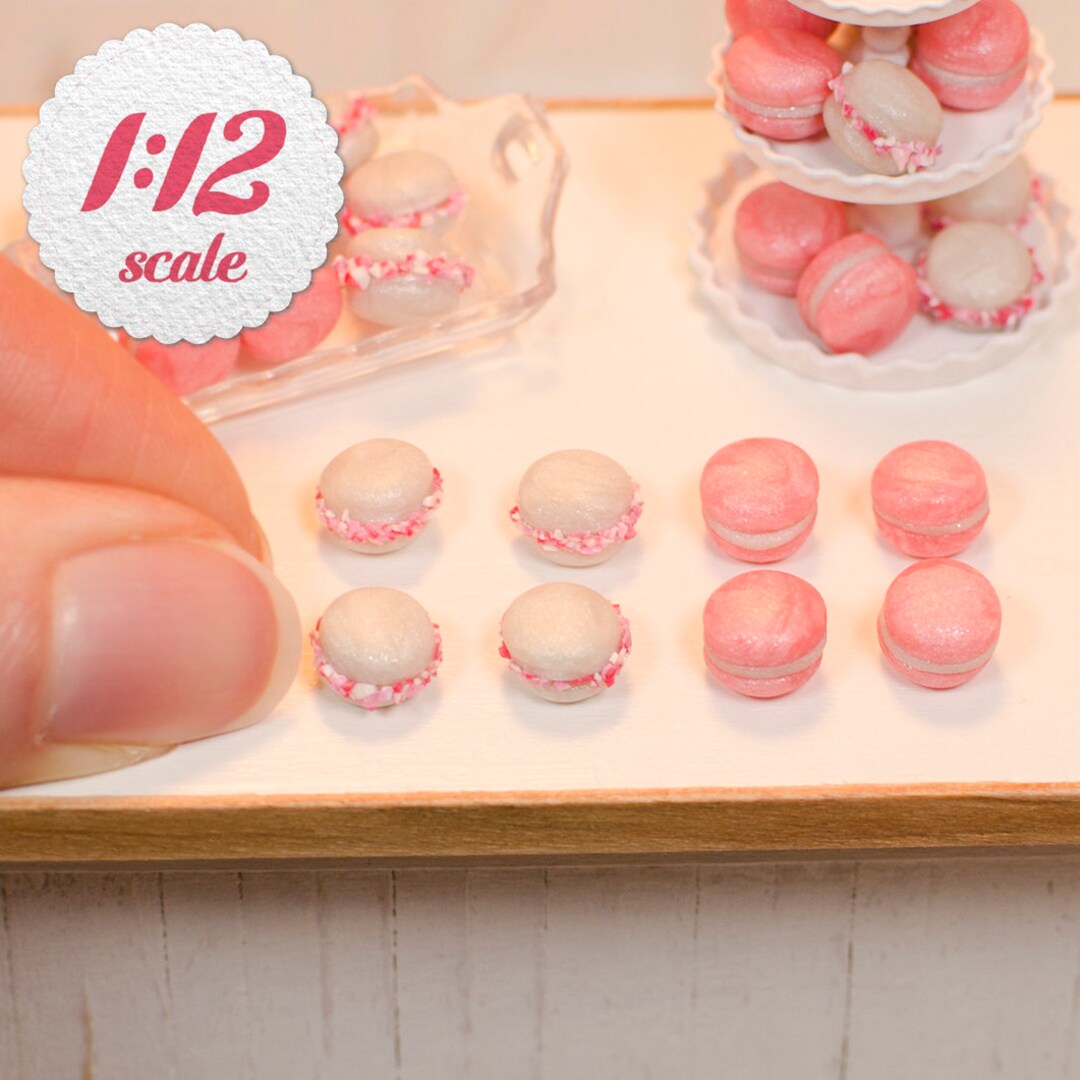1:12 Miniature Macarons - Pink & White Pearl (8pc), Peppermint ...